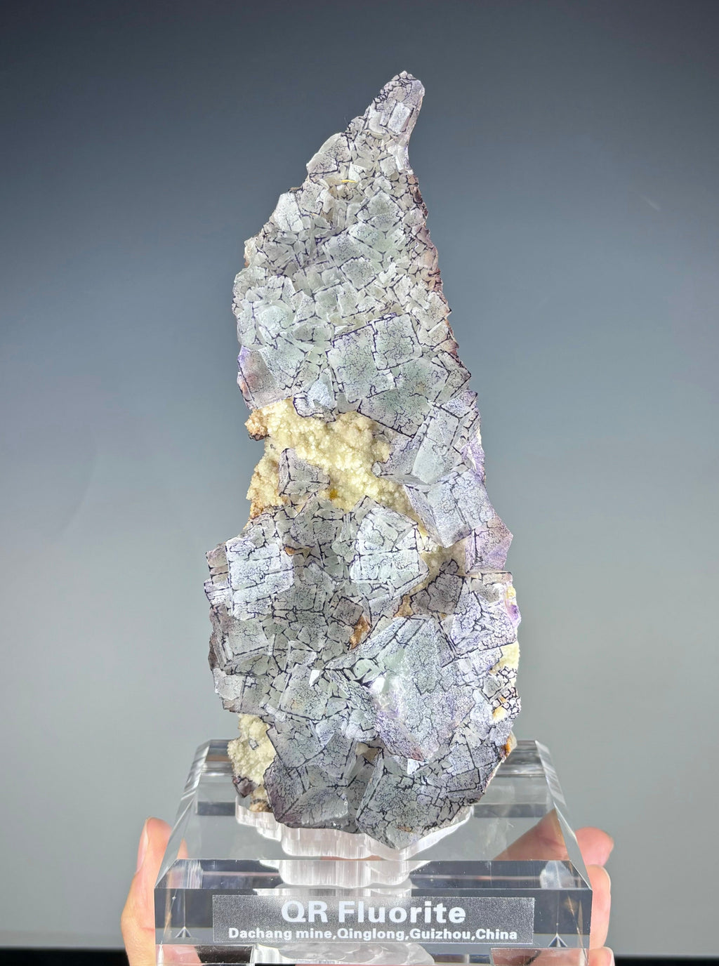Purple green bicolor Flourite Raw Mineral Specimen with QR Code Format ...